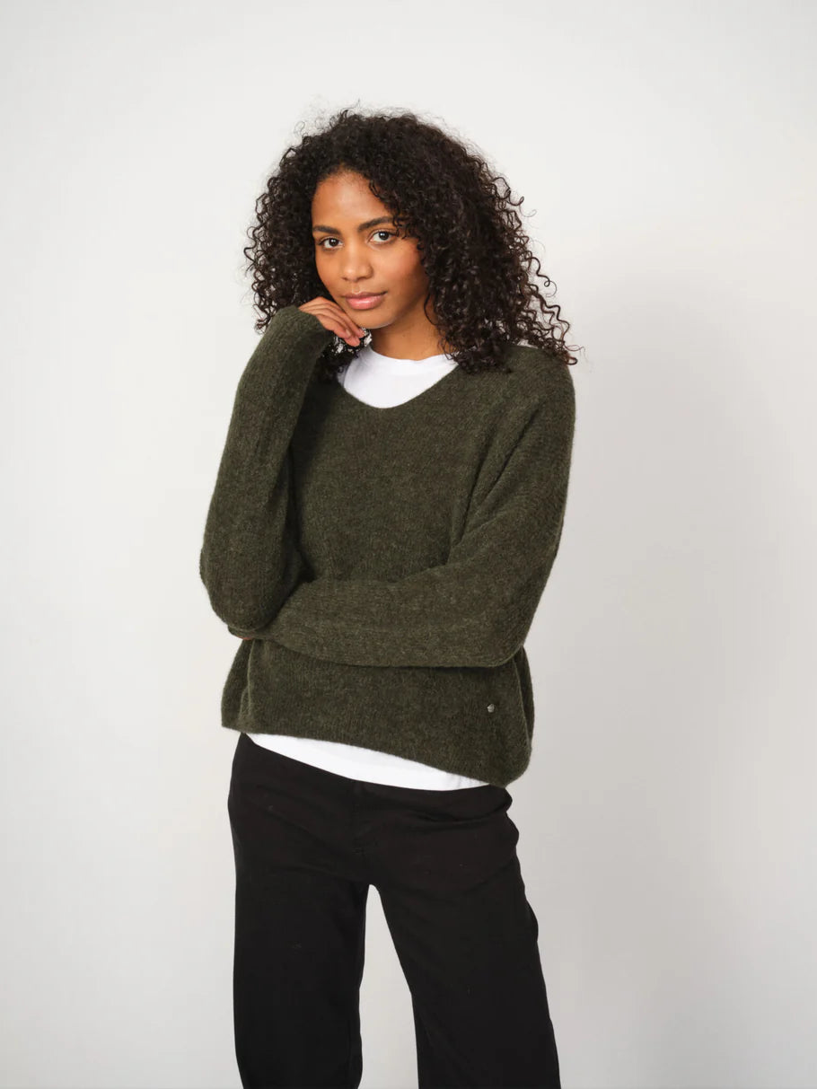 Mos Mosh Thora V Neck Knit Grape Leaf